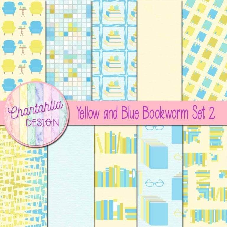 Free Yellow and Blue Bookworm Digital Papers