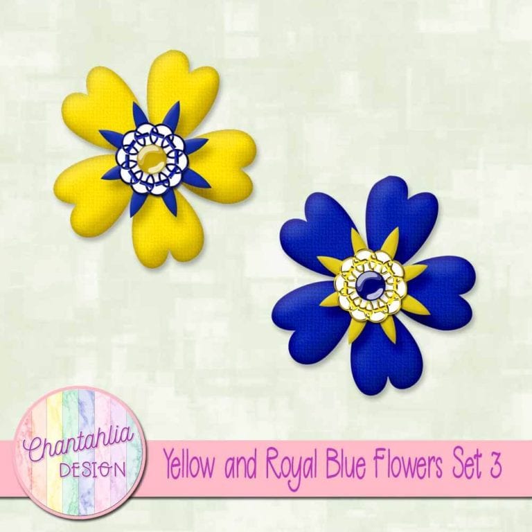 Free Yellow and Royal Blue Flowers for Digital Scrapbooking