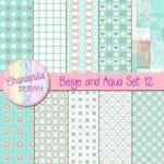 Free Beige and Aqua Digital Papers with Patterned Designs