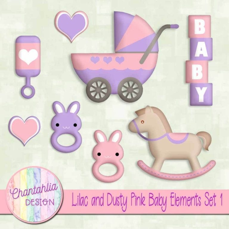 Free Lilac and Dusty Pink Baby Elements