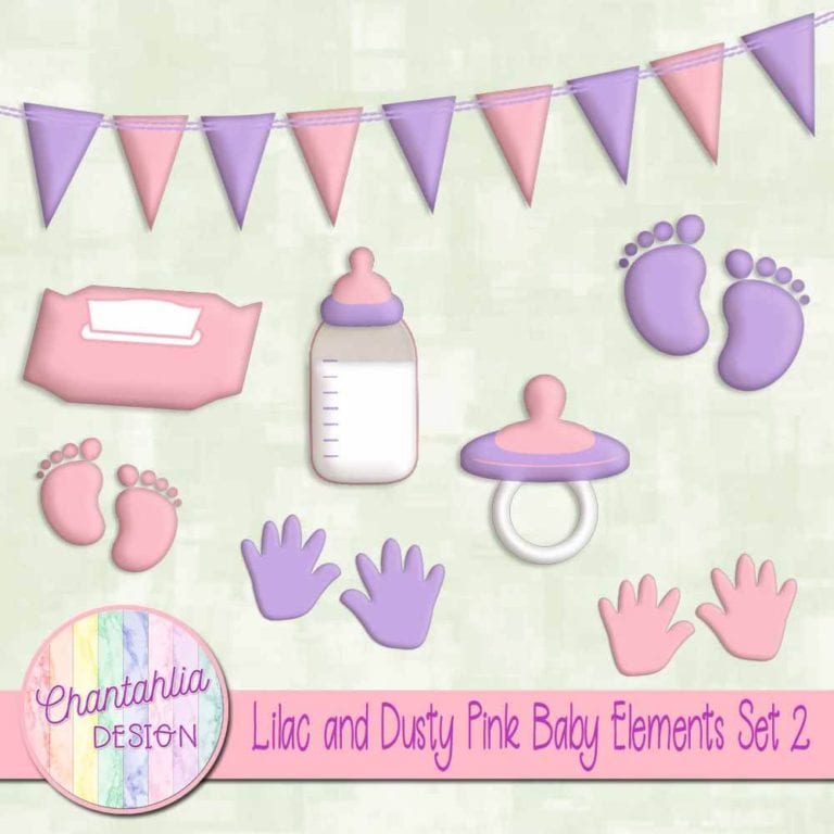 Free Lilac and Dusty Pink Baby Elements