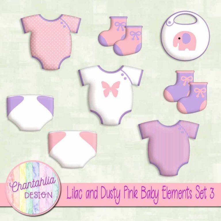 Free Lilac and Dusty Pink Baby Elements