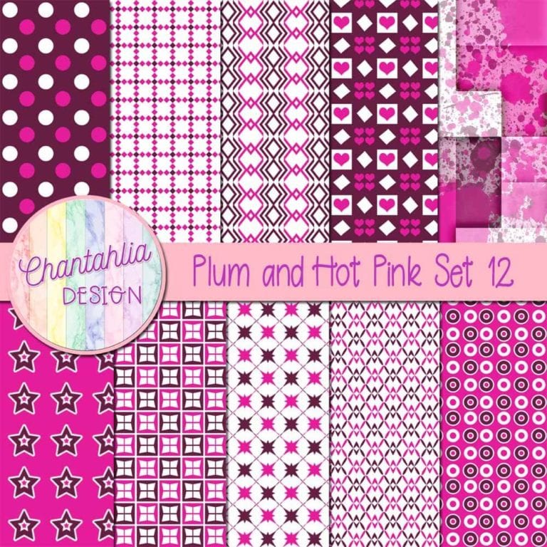 Free Plum and Hot Pink Digital Papers with Patterned Designs