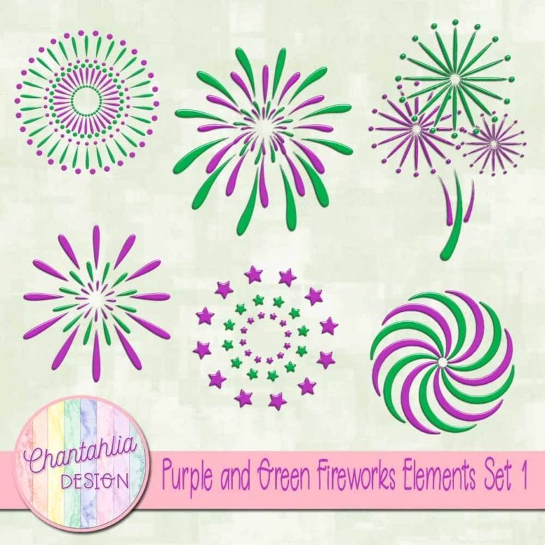 Free Purple and Green Fireworks Elements for Digital Scrapbooking