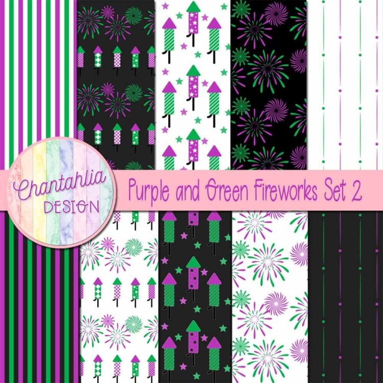Free Purple and Green Fireworks Digital Papers for Digital Scrapbooking
