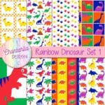 Free Rainbow Dinosaur Digital Papers