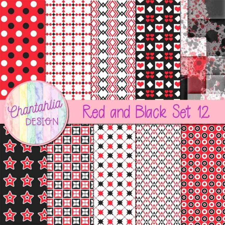 Free Red and Black Digital Papers with Patterned Designs