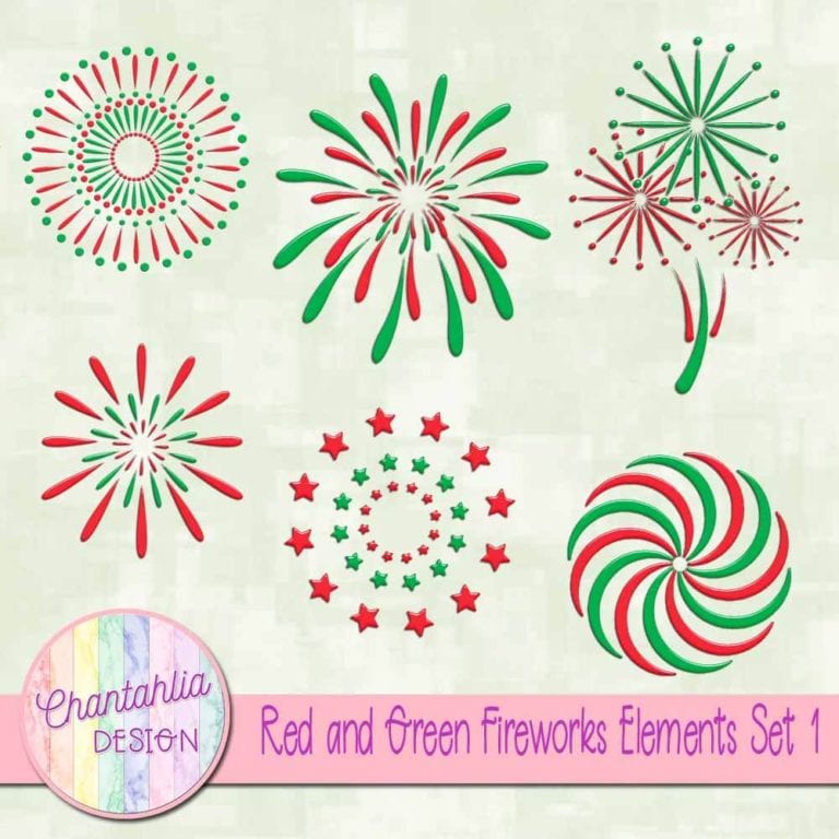 Free Red and Green Fireworks Elements for Digital Scrapbooking
