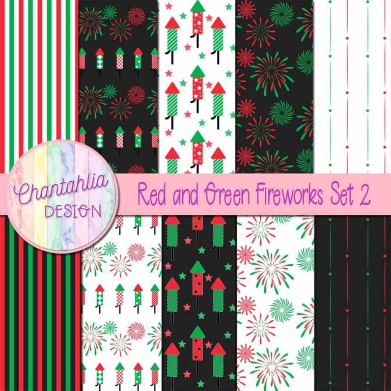 Free Red and Green Fireworks Digital Papers for Digital Scrapbooking