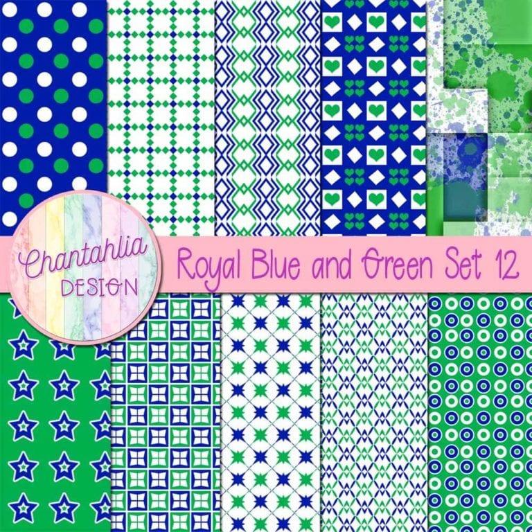 Free Royal Blue and Green Digital Papers with Patterned Designs