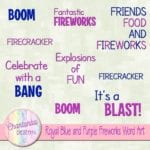 Free Blue and Purple Fireworks Word Art for Digital Scrapbooking