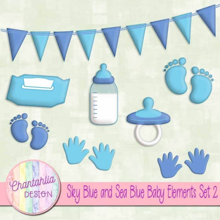 Free Sky Blue and Sea Blue Baby Elements