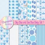 Free Sky Blue and Sea Blue Baby Digital Papers