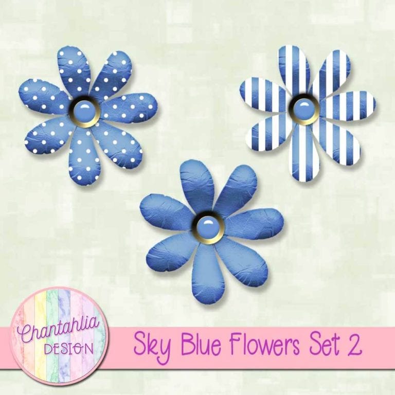 Free Flowers Design Elements in Sky Blue