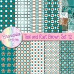 Free Teal and Rust Brown Digital Papers with Patterned Designs
