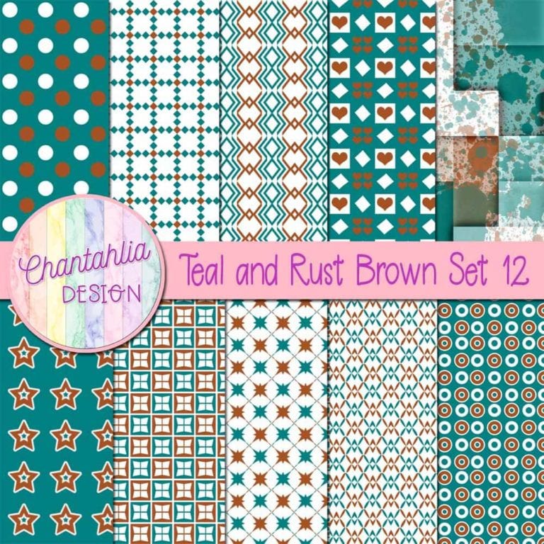 Free Teal and Rust Brown Digital Papers with Patterned Designs