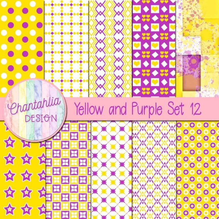 Free Yellow and Purple Digital Papers with Patterned Designs