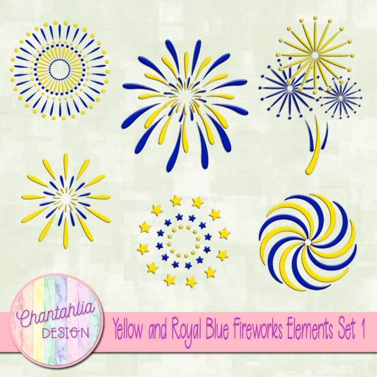 Free Yellow and Royal Blue Fireworks Elements for Digital Scrapbooking