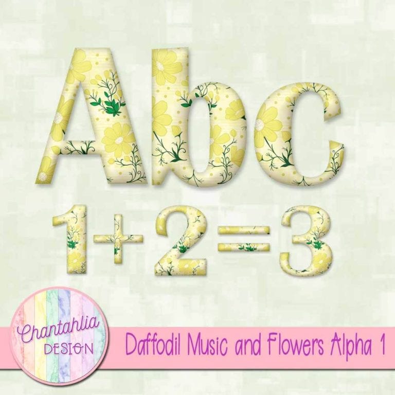 Free Daffodil Music and Flowers Alpha for Digital Scrapbooking
