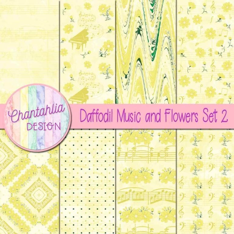 Free Digital Papers with Daffodil Music and Flowers Designs