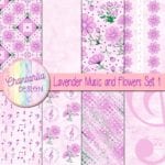 Free Digital Papers with Lavender Music and Flowers Designs