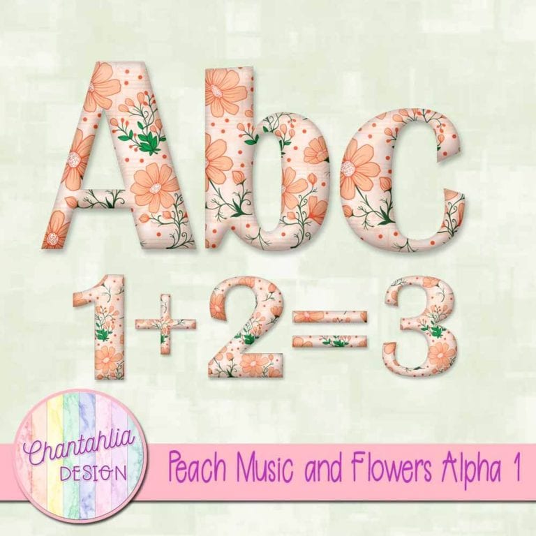 Free Peach Music and Flowers Alpha for Digital Scrapbooking