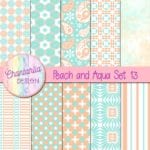 Free Peach and Aqua Digital Papers with Patterned Designs