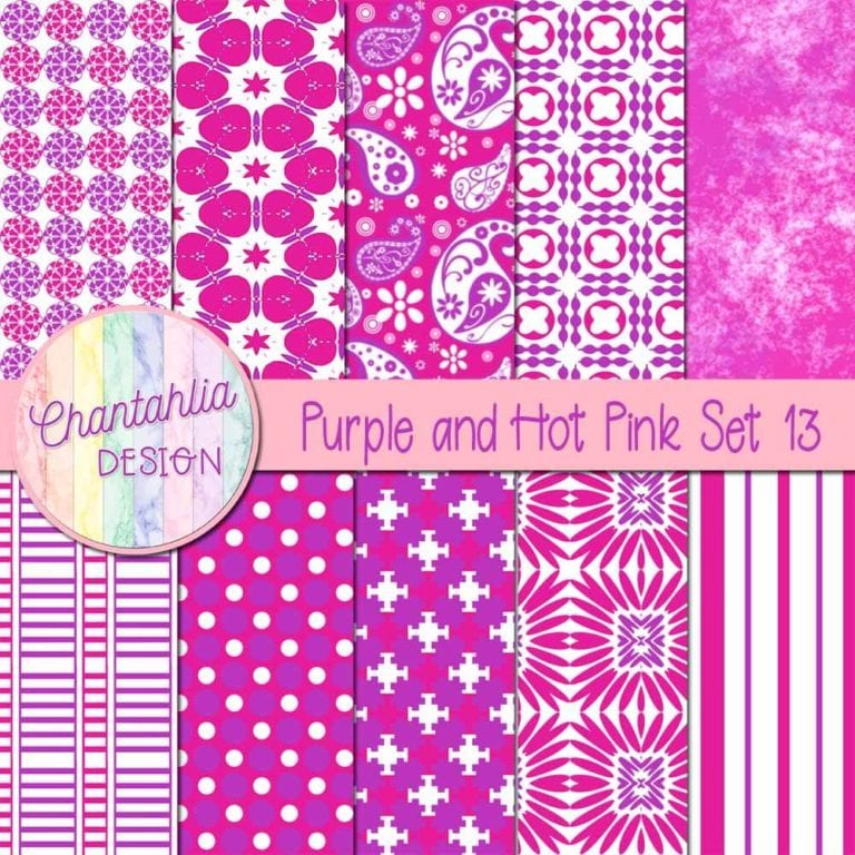 Free Purple and Hot Pink Digital Papers with Patterned Designs