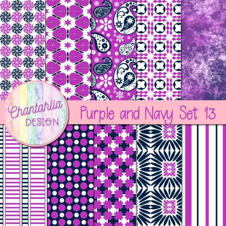 Free Purple and Navy Digital Papers with Patterned Designs