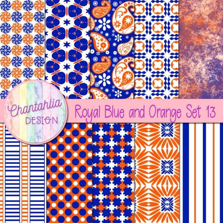 Free Royal Blue and Orange Digital Papers with Patterned Designs