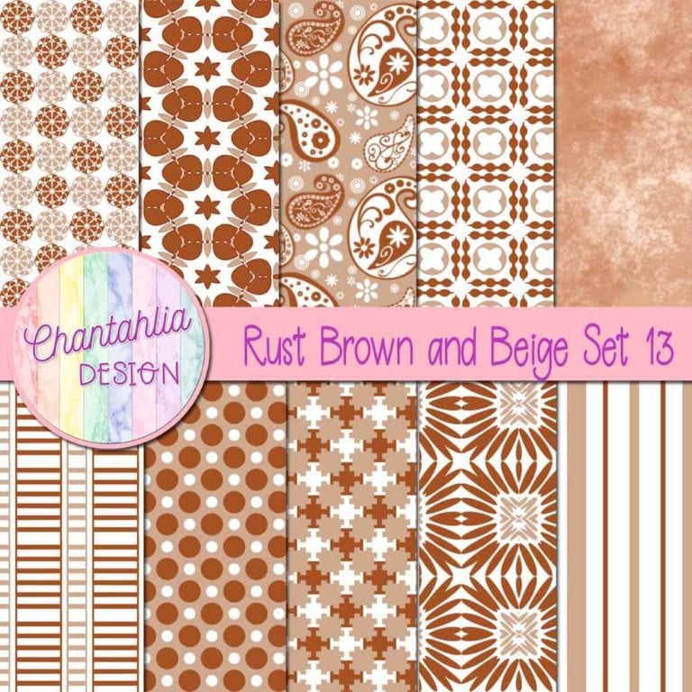 Free Rust Brown and Beige Digital Papers with Patterned Designs
