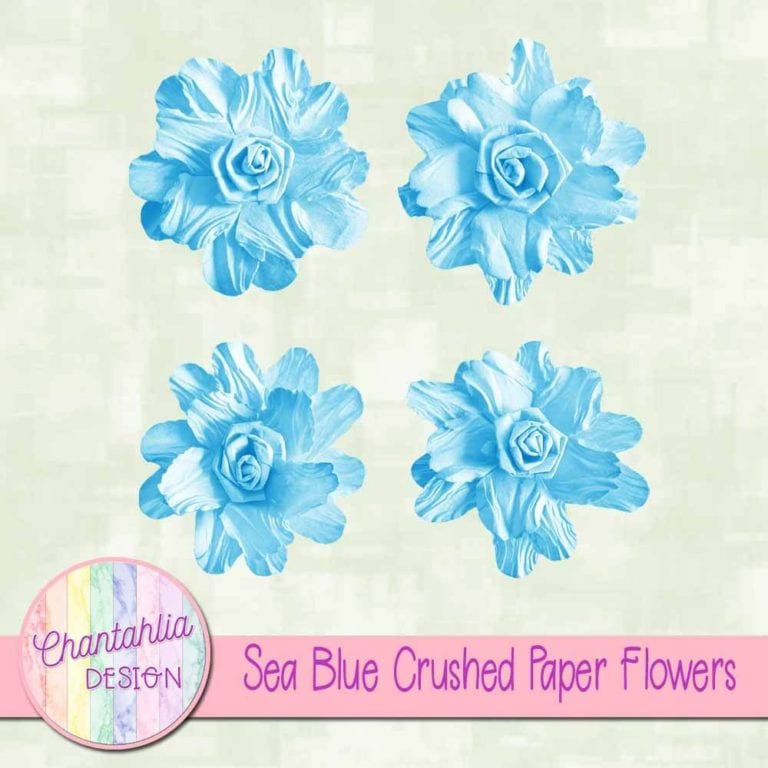 Free Sea Blue Crushed Paper Flowers Design Elements