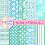 Free Sea Green and Free Sea Blue Digital Papers with Patterned Designs