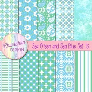 Free Sea Green and Free Sea Blue Digital Papers with Patterned Designs