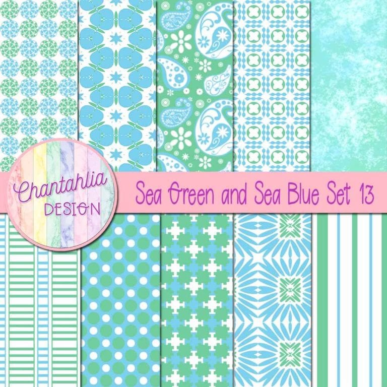 Free Sea Green and Free Sea Blue Digital Papers with Patterned Designs