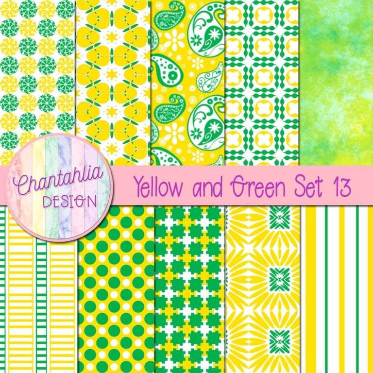 Free Yellow and Green Digital Papers with Patterned Designs