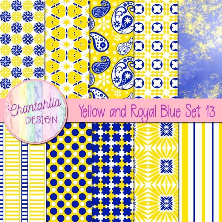 Free Yellow and Royal Blue Digital Papers with Patterned Designs
