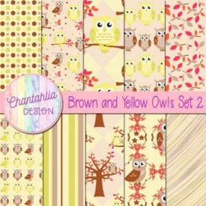 Free Digital Papers in Brown and Yellow Owls Designs