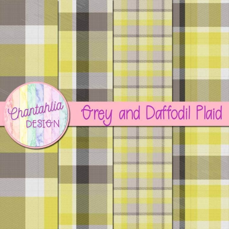 Free Grey and Daffodil Digital Papers with Plaid Designs
