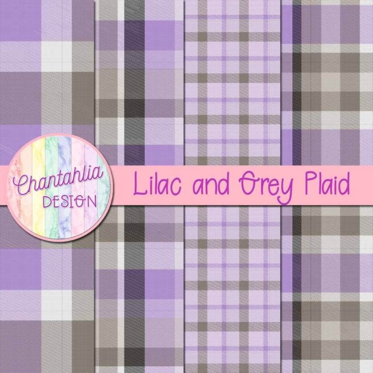 Free Lilac and Grey Digital Papers with Plaid Designs
