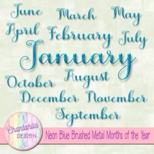 Free Neon Blue Brushed Metal Months of the Year