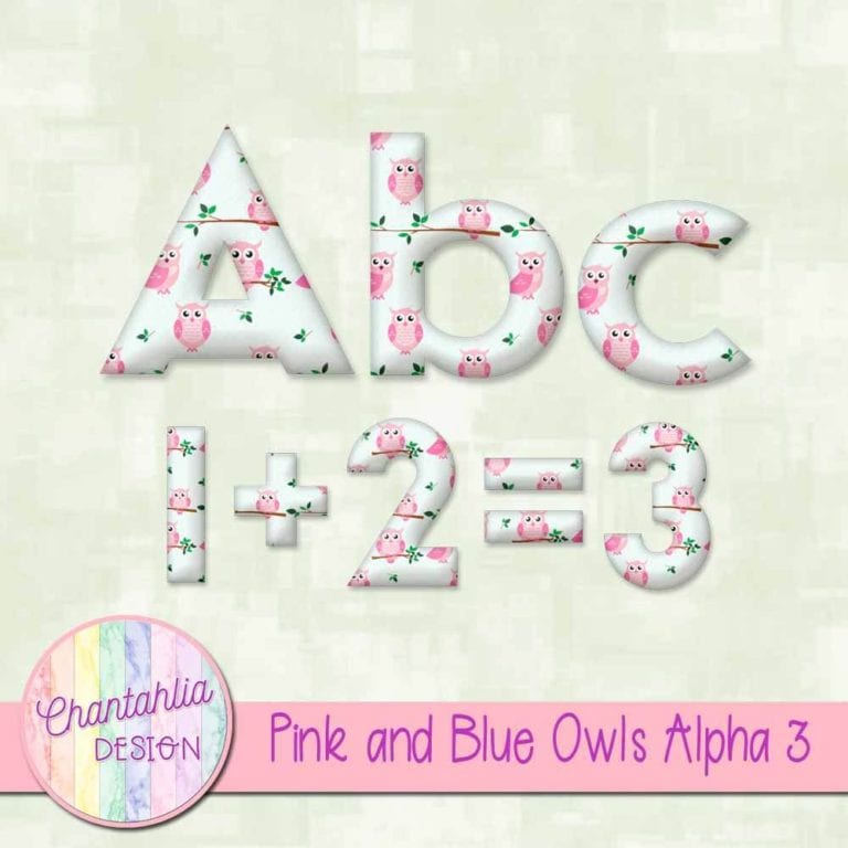 Free Alpha in the Pink and Blue Owls Set for Digital Scrapbooking