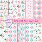Free Digital Papers in Pink and Blue Owls Designs