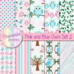 Free Digital Papers in Pink and Blue Owls Designs