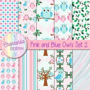 Free Digital Papers in Pink and Blue Owls Designs