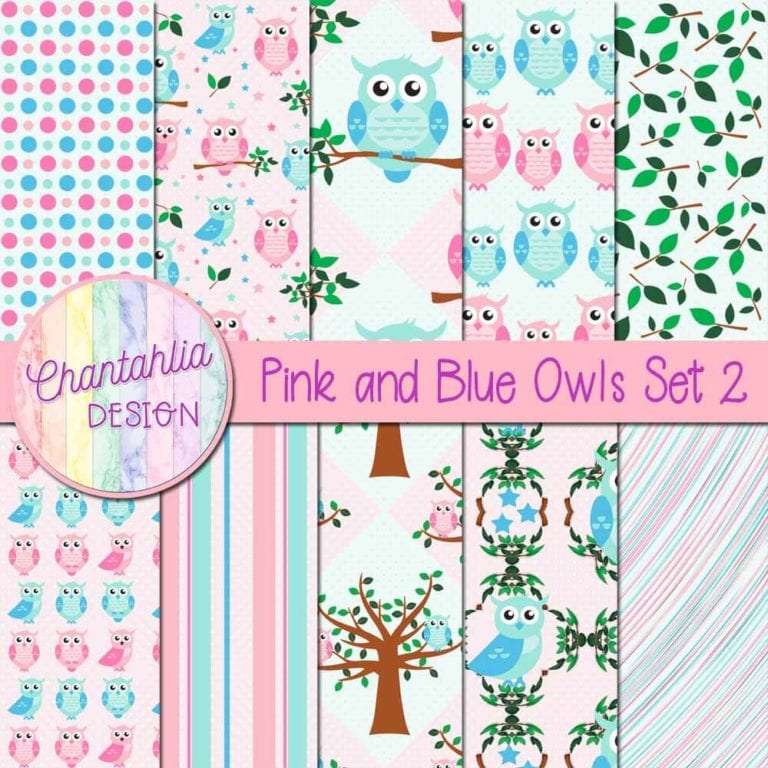Free Digital Papers in Pink and Blue Owls Designs