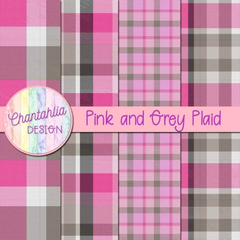 Free Pink and Grey Digital Papers with Plaid Designs