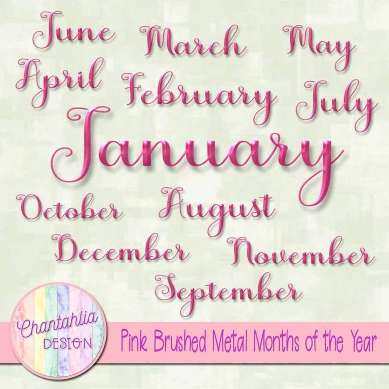 Free Pink Brushed Metal Months of the Year