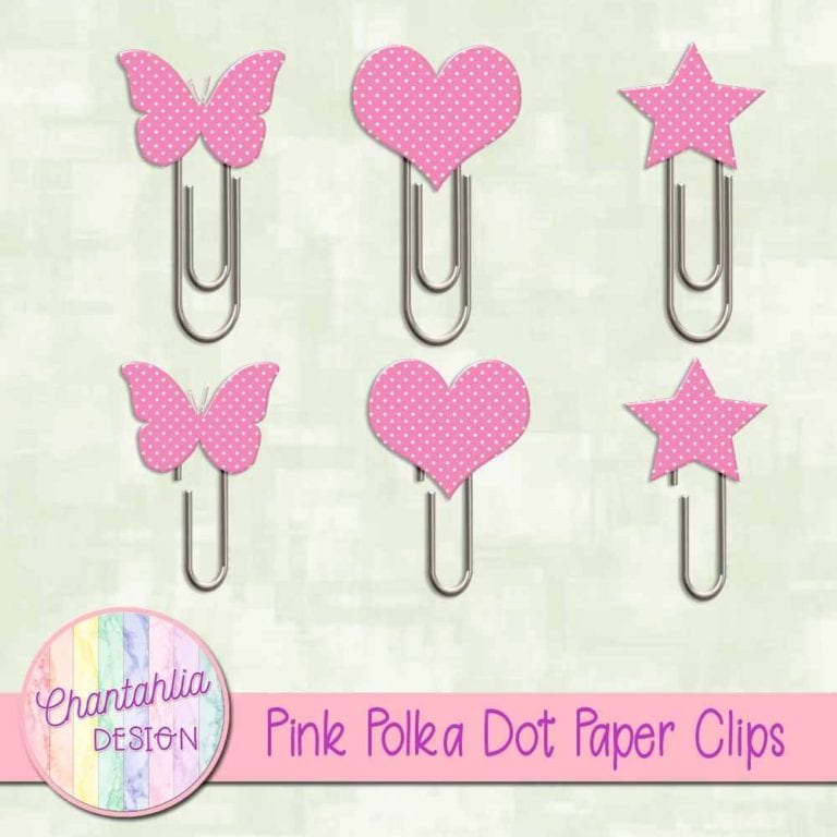 Free Pink Polka Dot Paper Clips Design Elements