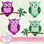 Free Design Elements in Purple and Green Owls Designs